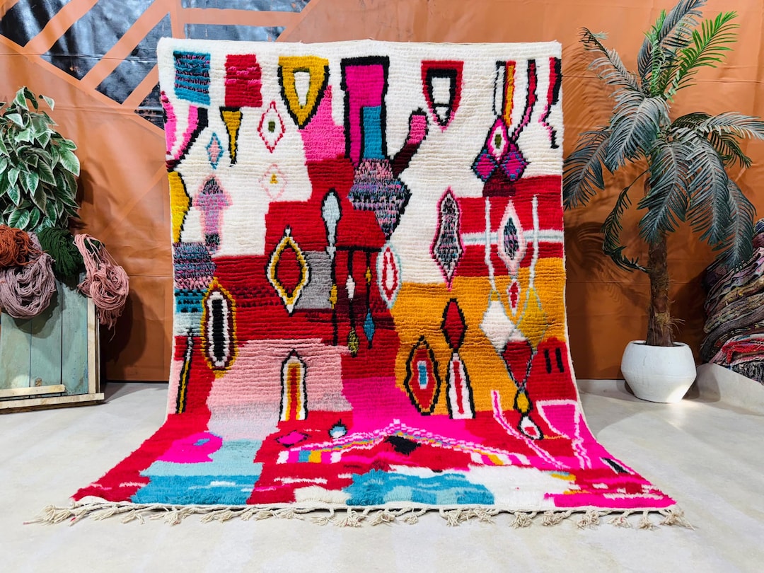 Handwoven Moroccan Rug, Colorful Berber Carpet, Boujaad Area Rug ...