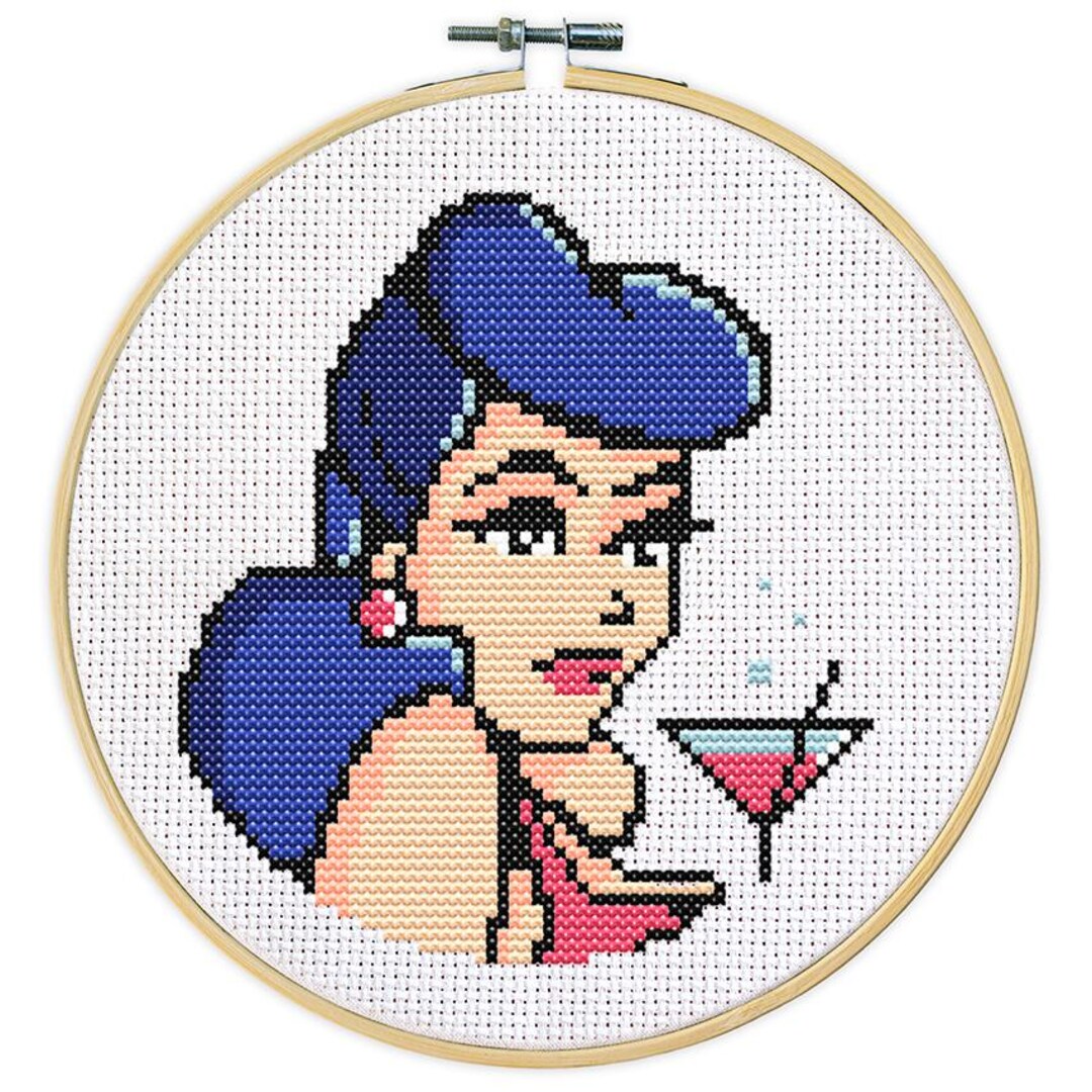 Retro Pop Art Girl Cross Stitch Kit - DIY Counted Craft for Rockabilly ...