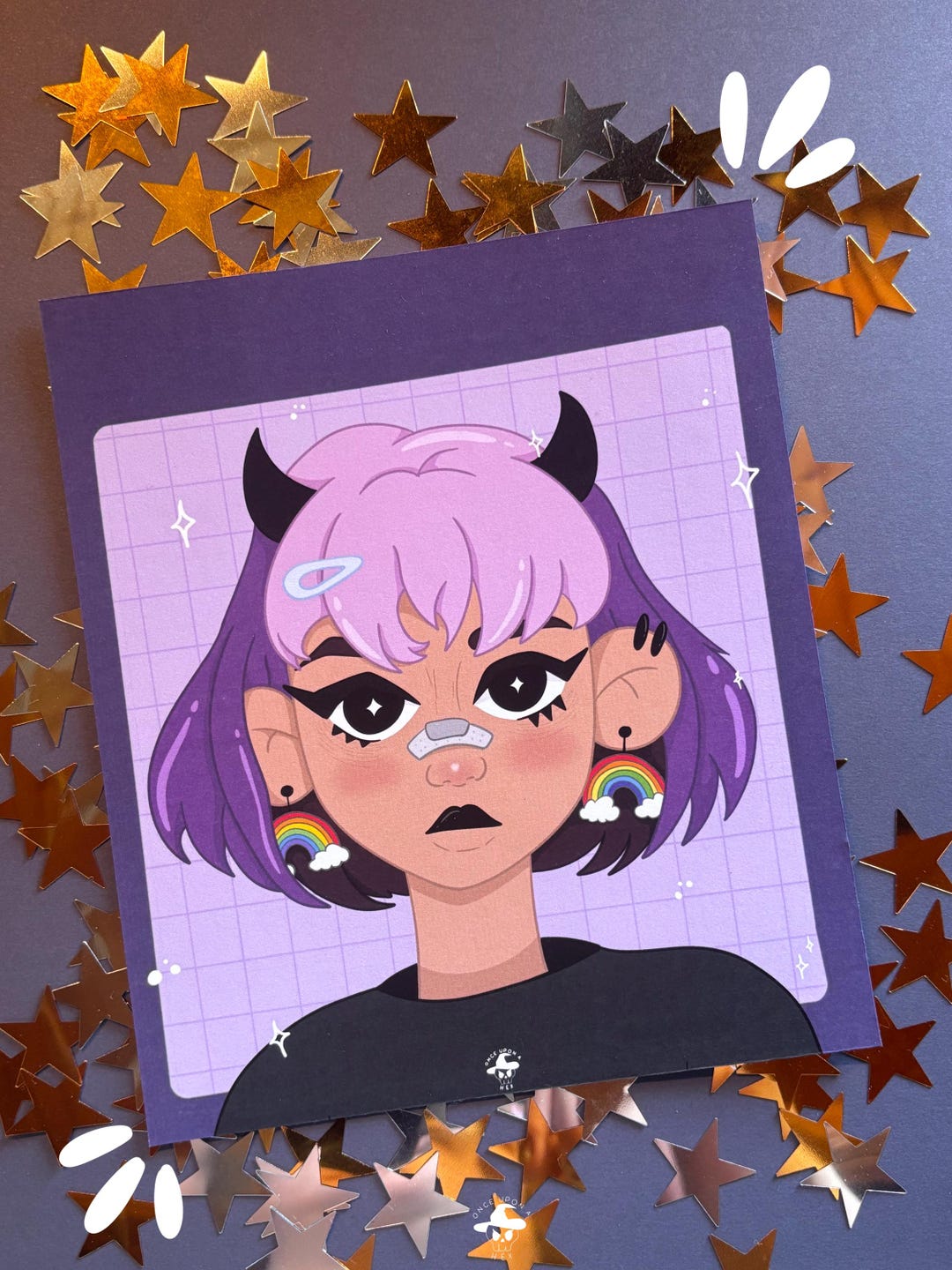 Alt Girl Art Print – Queer Punk Portrait With Devil Horns & Rainbow ...