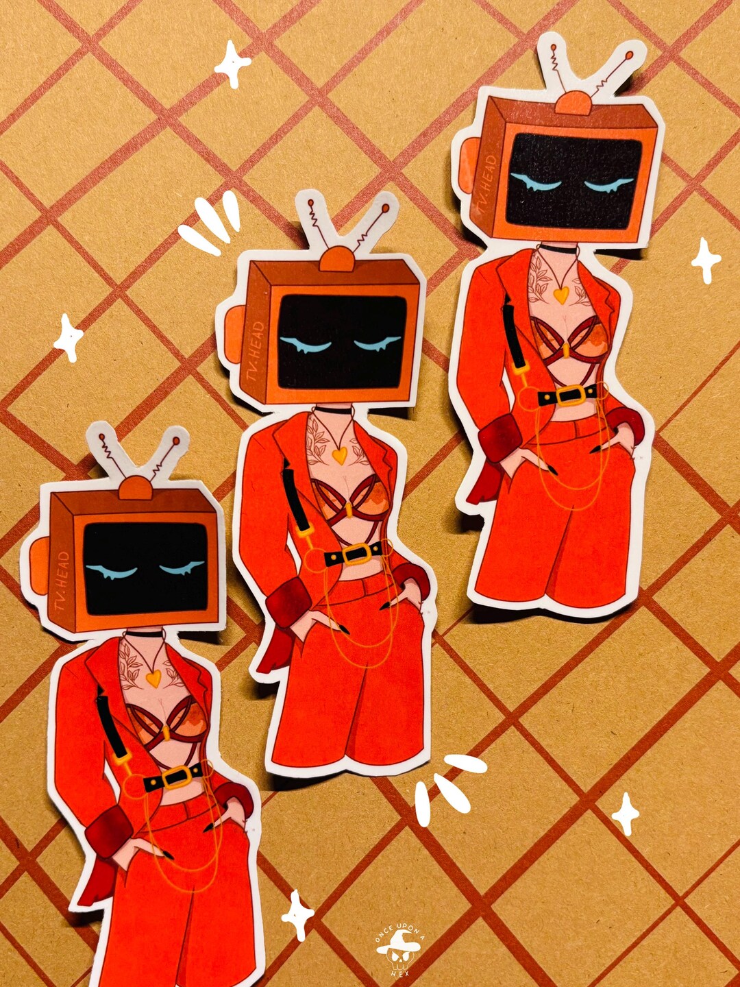 Fashionista Thea Retro Tv-head Sticker - Glossy Retro Character Sticker ...