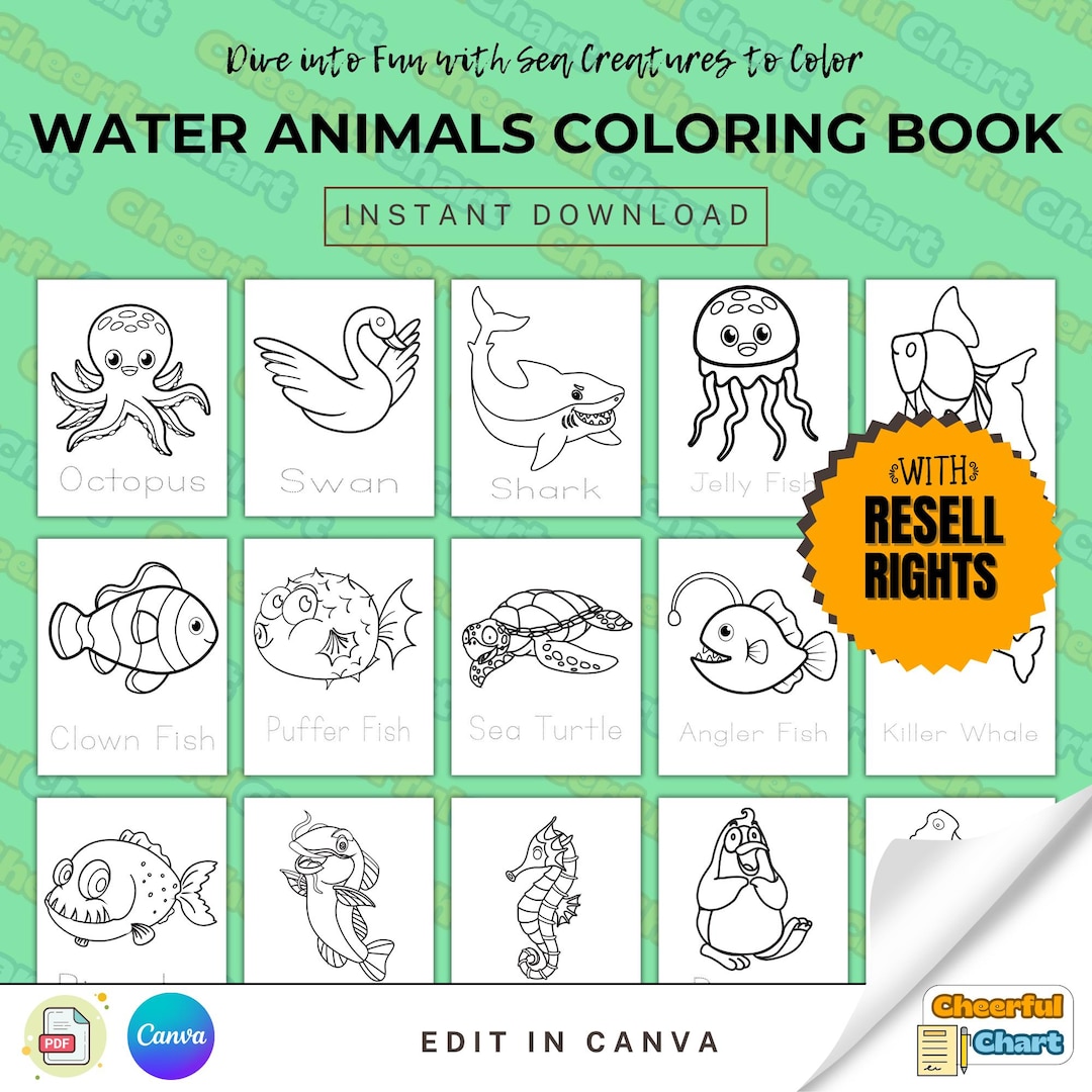 Water Animals Coloring Book - Etsy