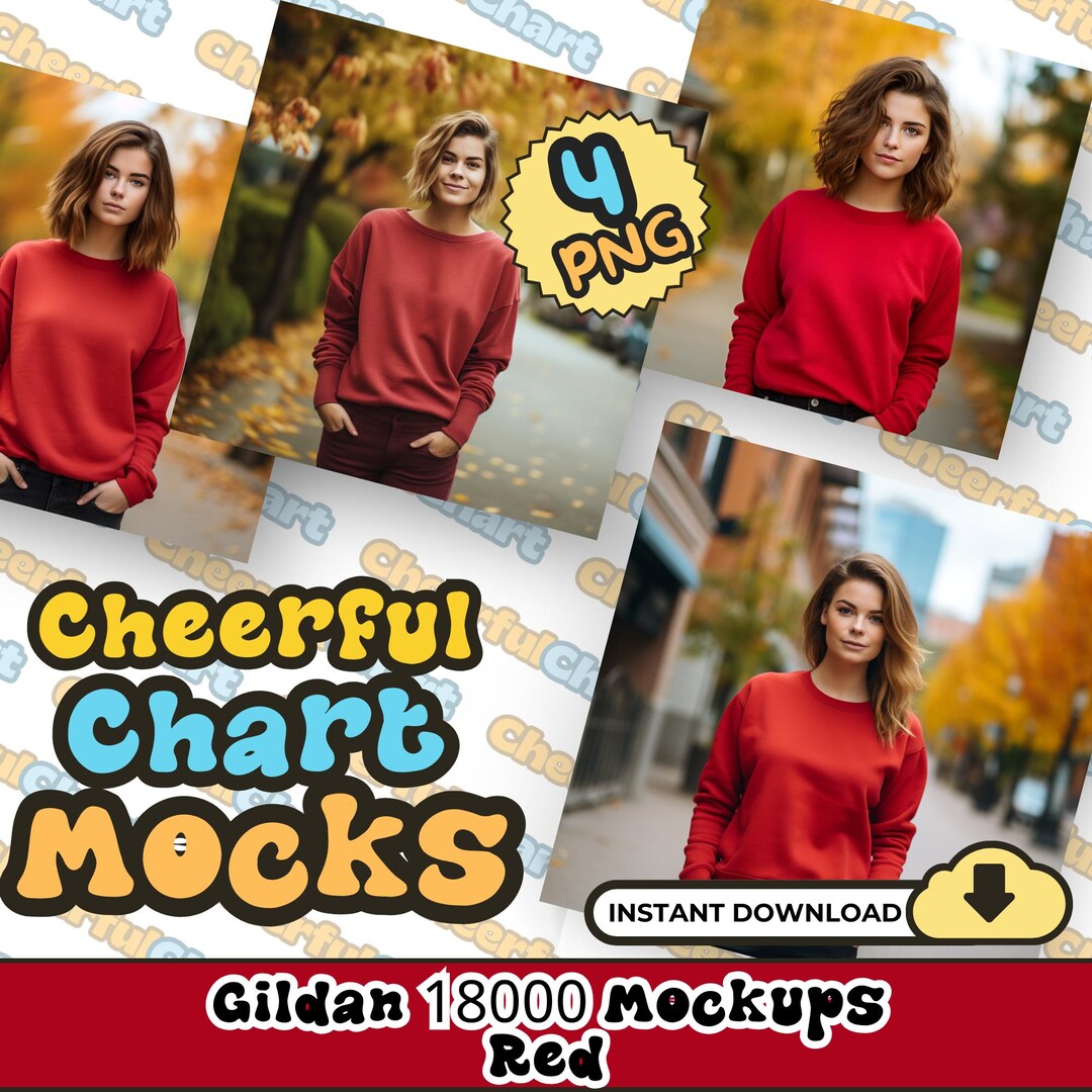 Gildan 18000 Red, Mockups With Models, Digital Download, Drag and Drop ...