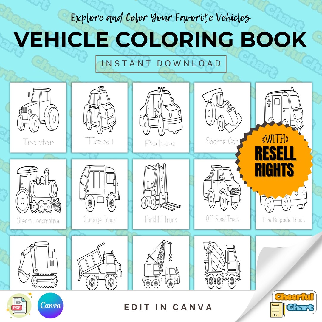 Vehicle Coloring Book - Etsy