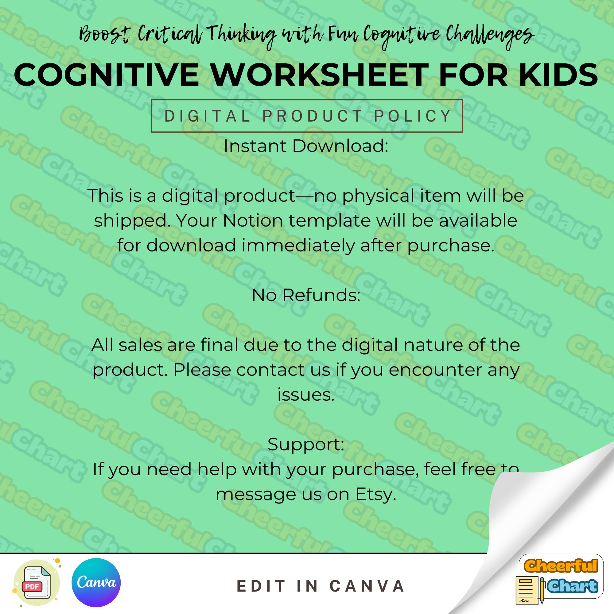 Cognitive Worksheet for Kids - Etsy