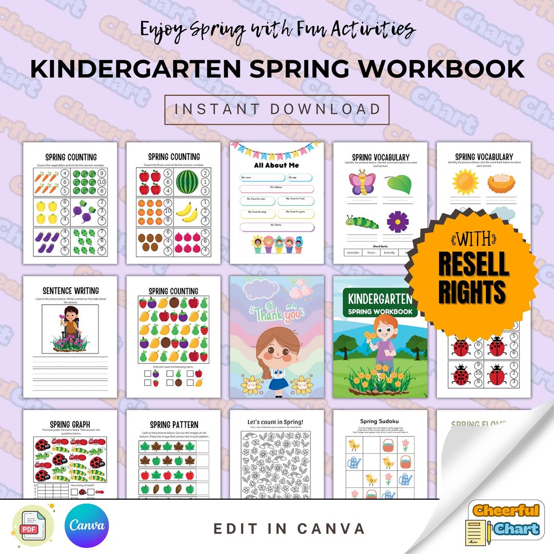 Kindergarten Spring Workbook, PLR and MRR Template Ready for Resell ...