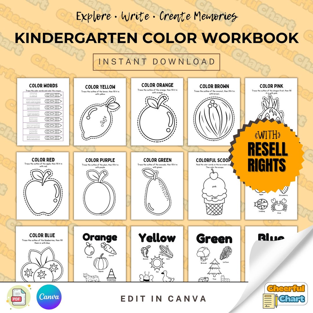 Kindergarten Color Workbook, Prek - 3rd Grade Master Resell Rights, PLR ...