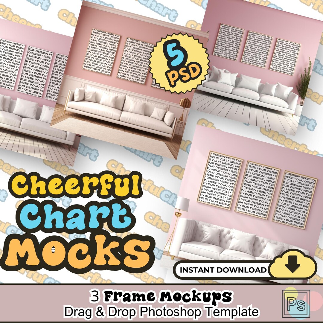 3 Frames Pink Room Mockups, Digital Download, Photoshop File, PSD Drag ...