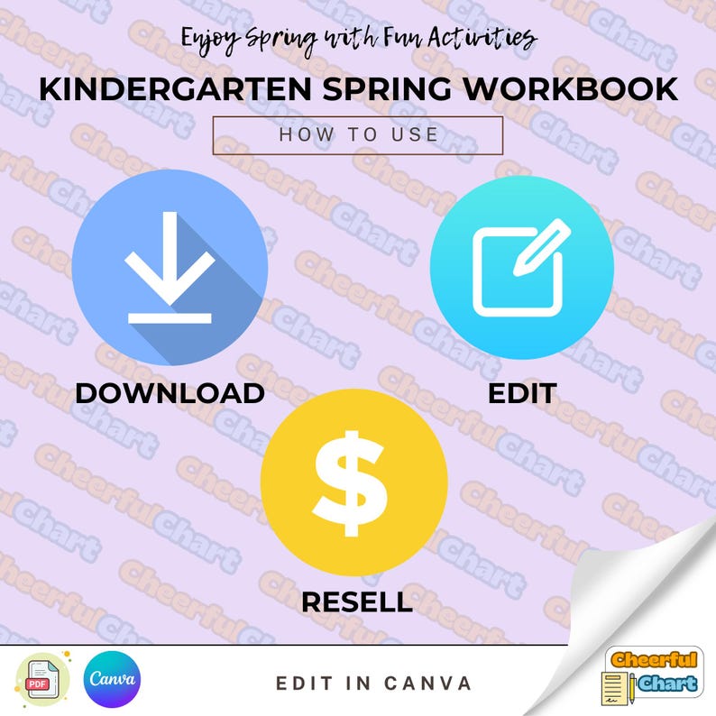 Kindergarten Spring Workbook, PLR and MRR Template Ready for Resell Printable Writing Worksheets ...