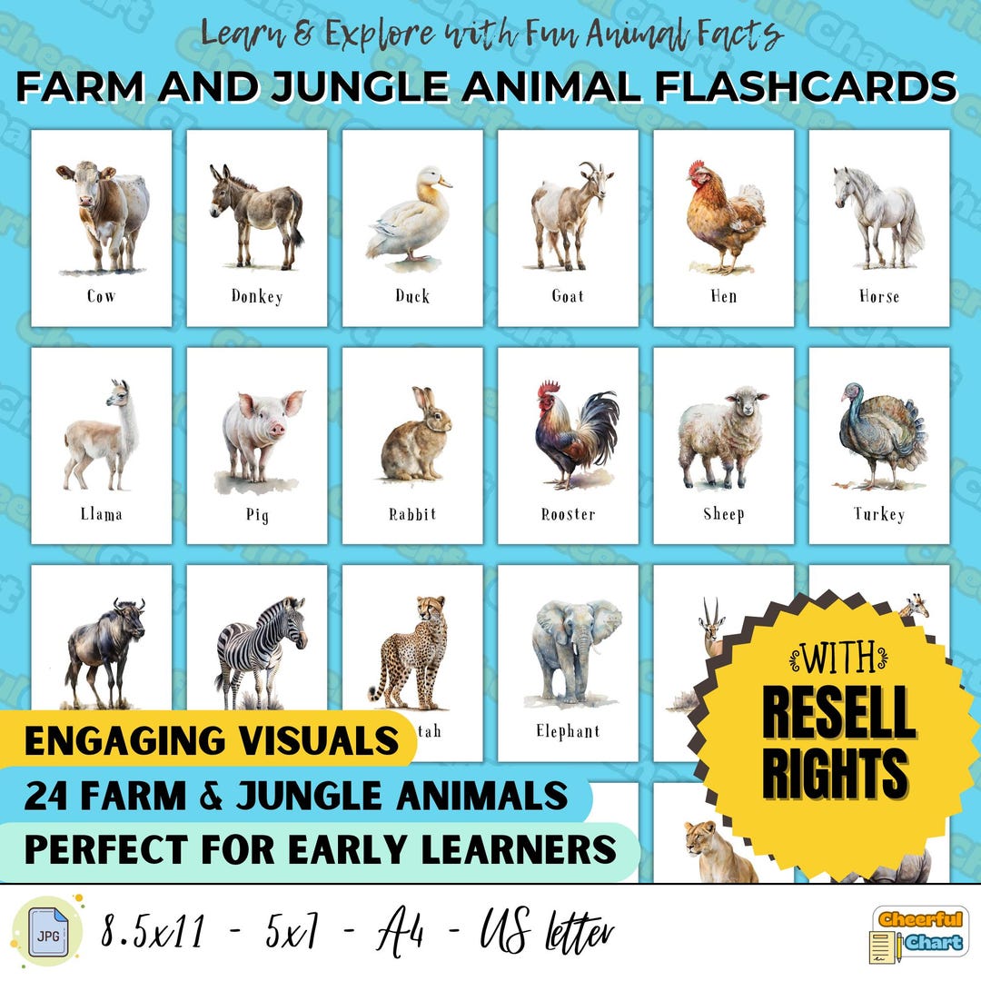 Farm and Jungle Animals Flashcard, Education for Kids, Flashcards PDF ...