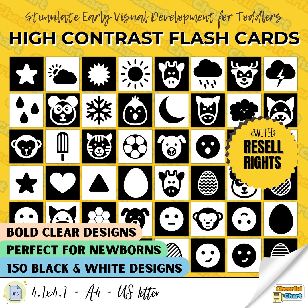 High Contrast Flashcards for Baby Development, High Contrast Black and ...
