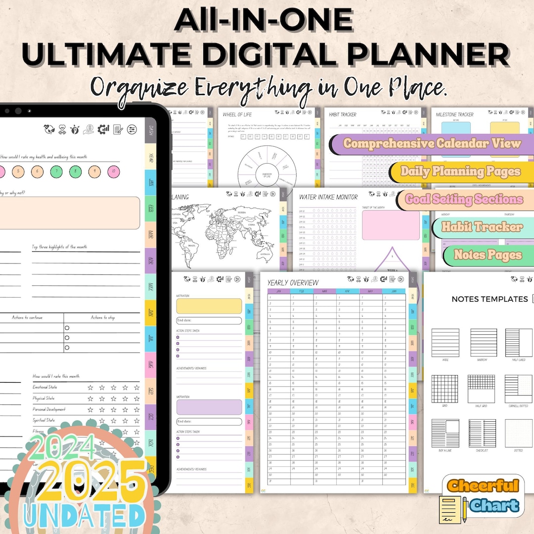 All-in-one Digital Planner 2024, 2025 | Academic Planner | Undated ...