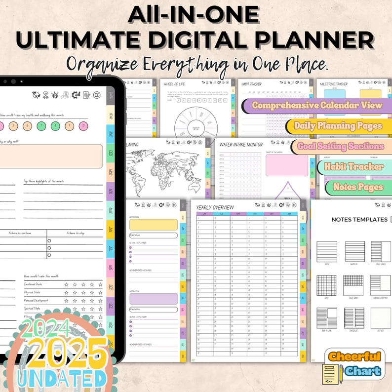 All-in-one Digital Planner 2024, 2025 | Academic Planner | Undated ...