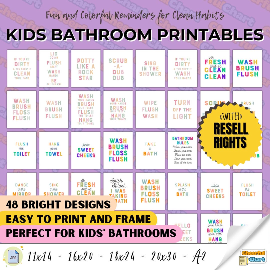 Printable Educational Poster, Art Bathroom Wall Decor Poster Black and ...