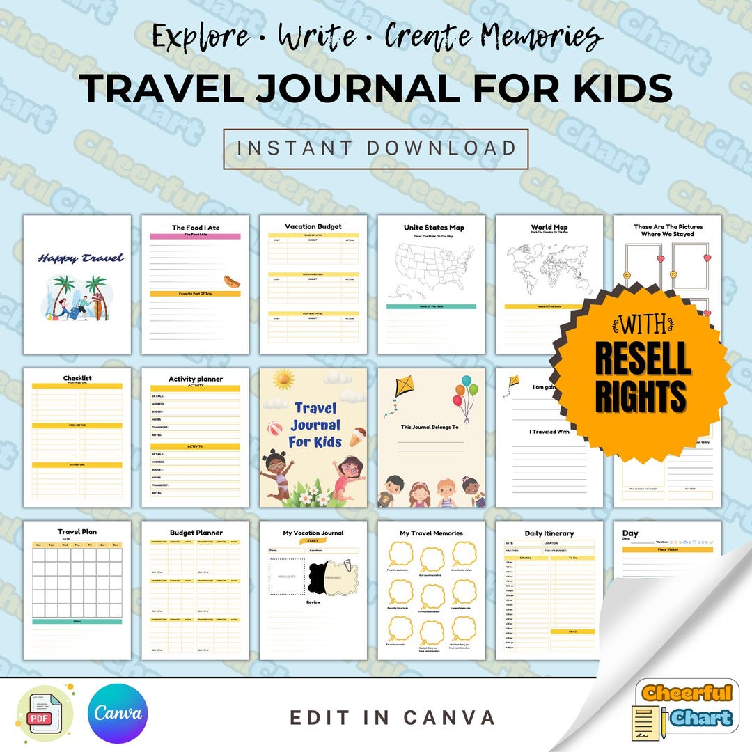 Kids Travel Journal Printable and Editable – MRR and PLR Template ...