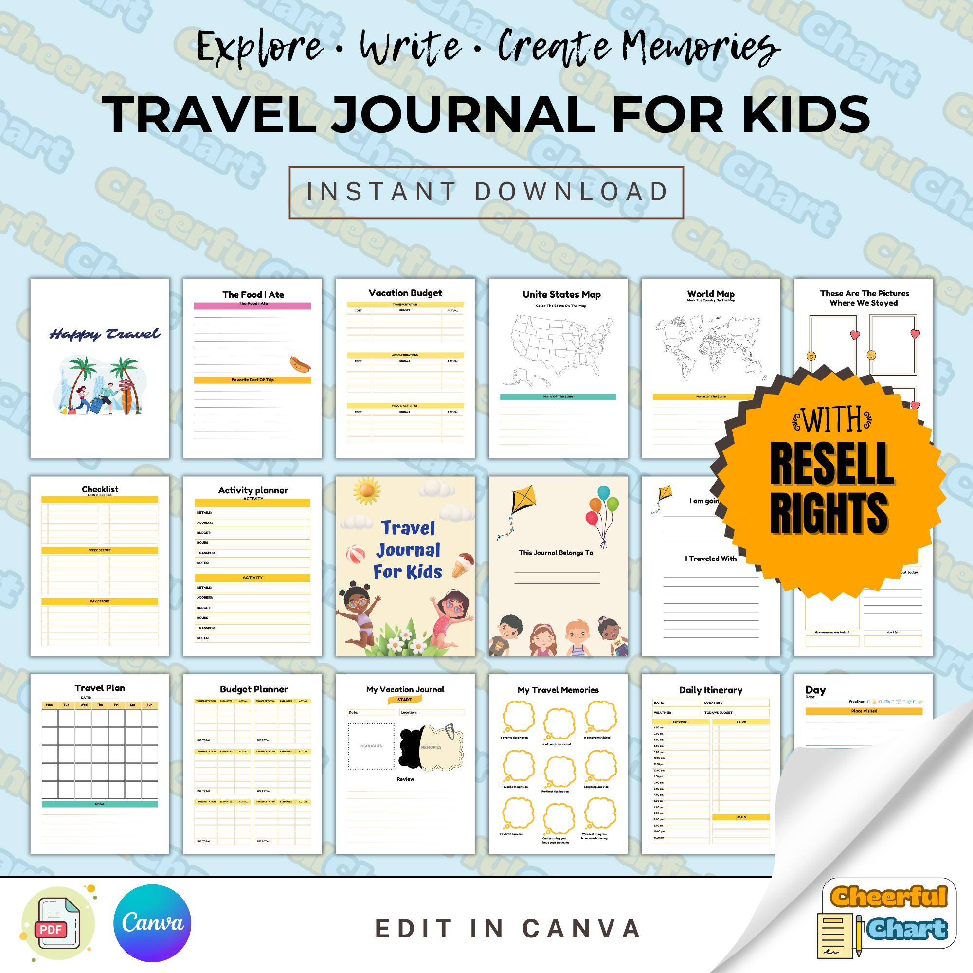 Kids Travel Journal Printable and Editable – MRR and PLR Template ...