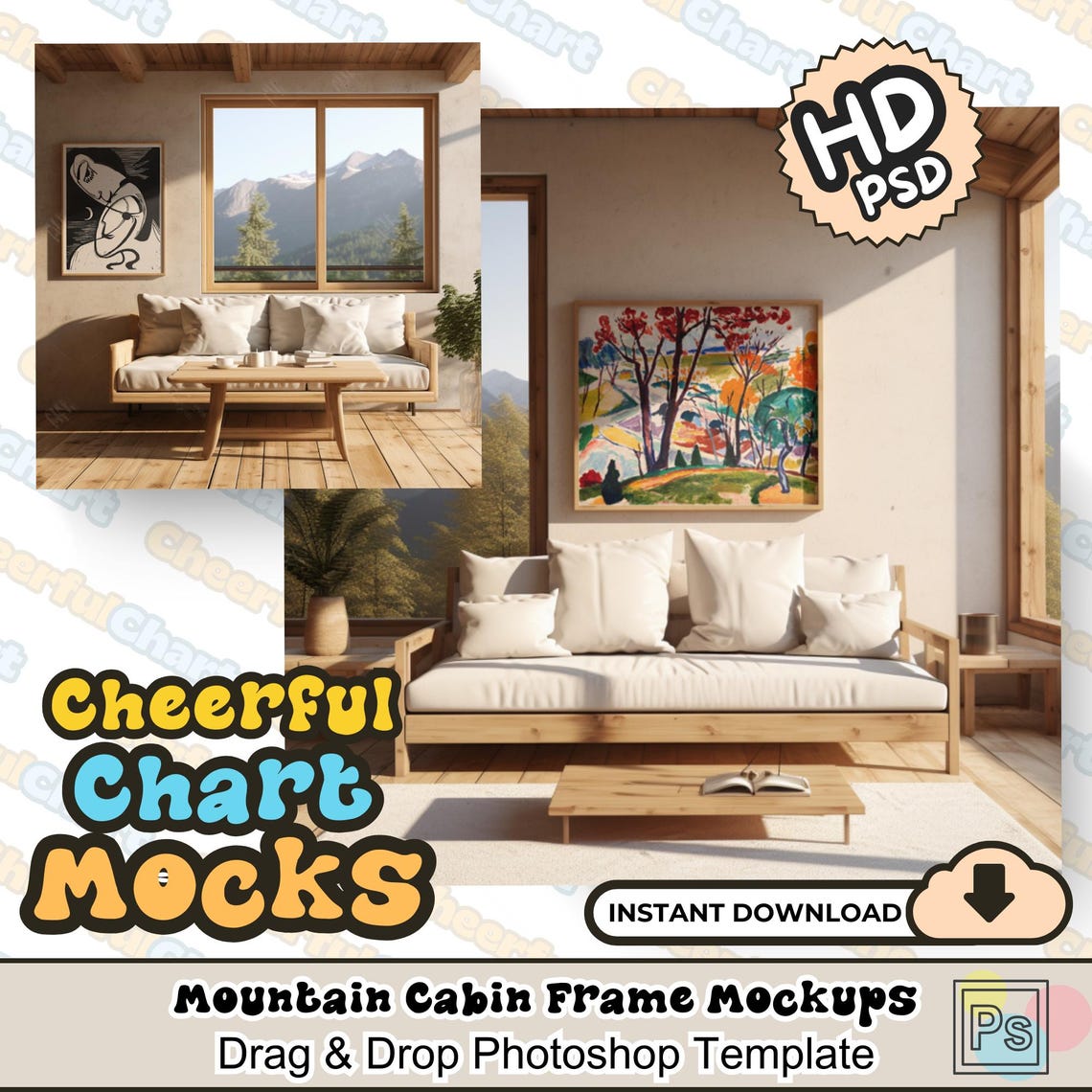 Mountain Cabin Frame Mockups, Photoshop Template Mockups, Digital ...