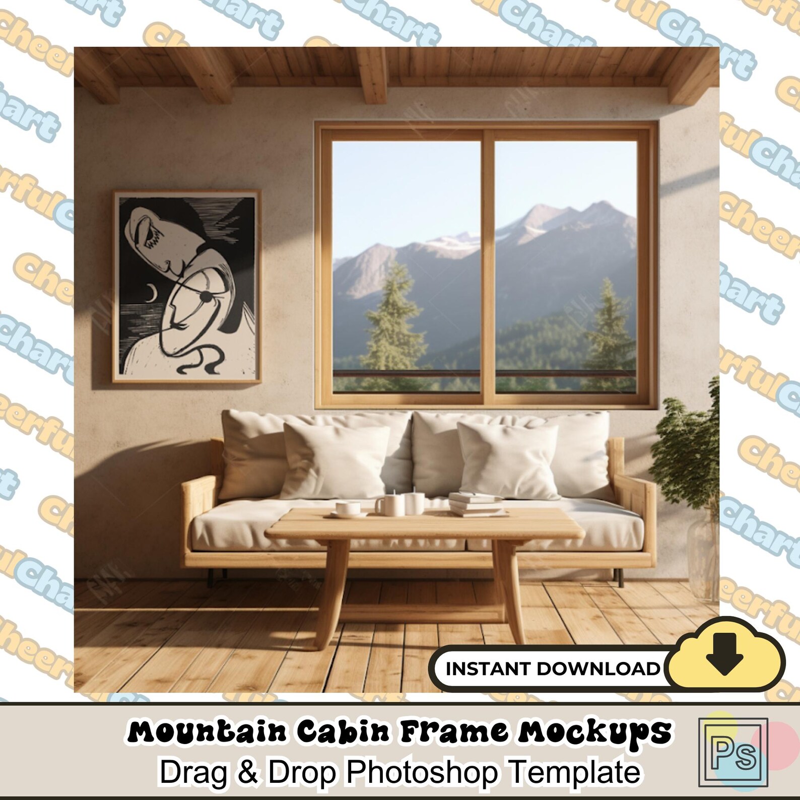 Mountain Cabin Frame Mockups, Photoshop Template Mockups, Digital ...