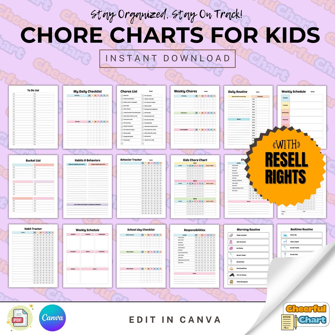 Kids Checklist Chore Chart PLR Template MRR Template, Daily Routine And ...