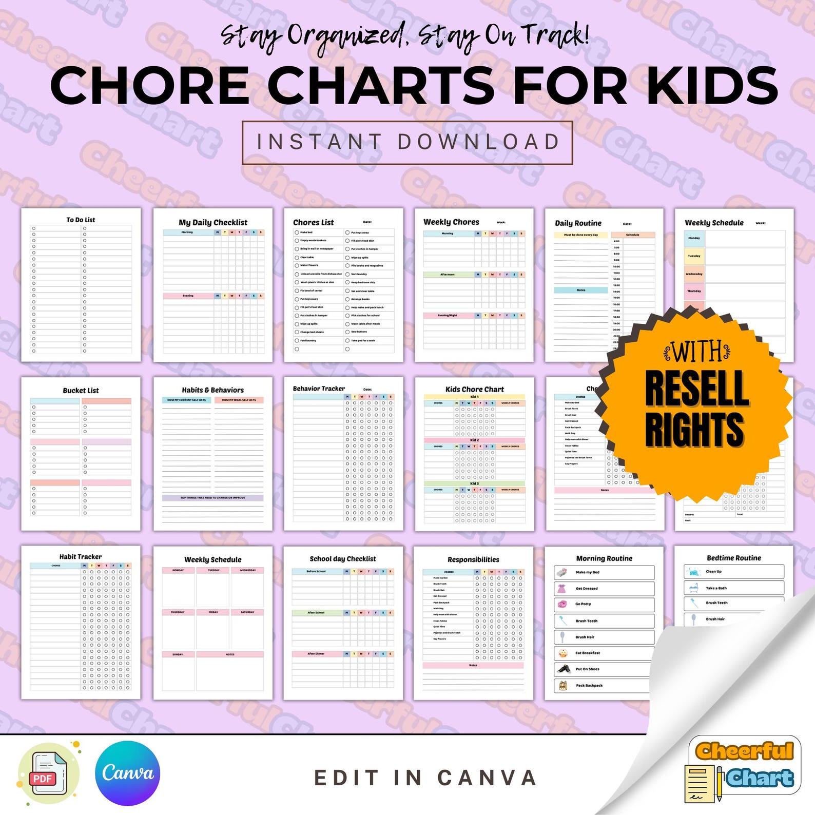 Kids Checklist Chore Chart PLR Template MRR Template, Daily Routine And ...