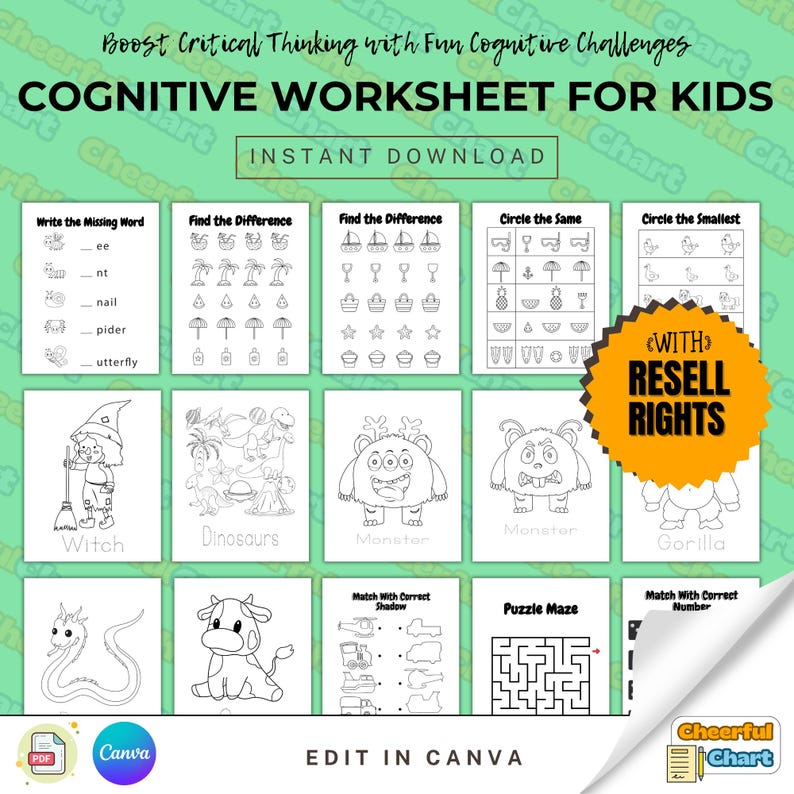 Cognitive Worksheet for Kids - Etsy