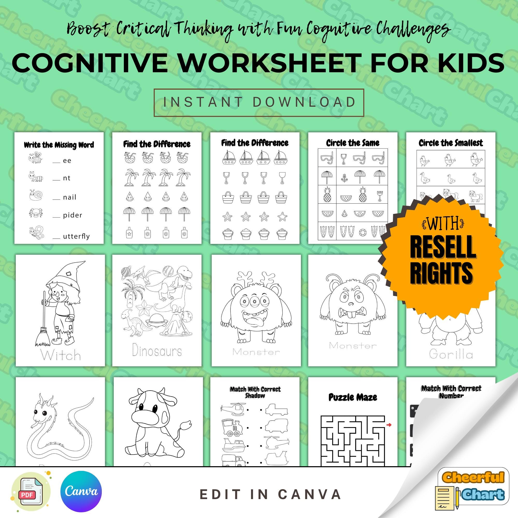 Cognitive Worksheet for Kids - Etsy