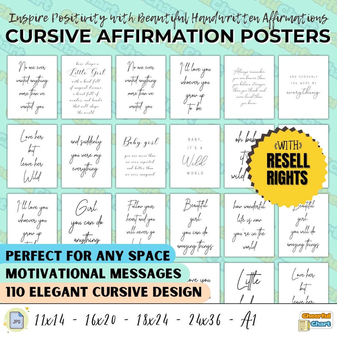 Cursive Affirmation Posters, Ink Cursive Minimal Quotes, Boho Modern ...