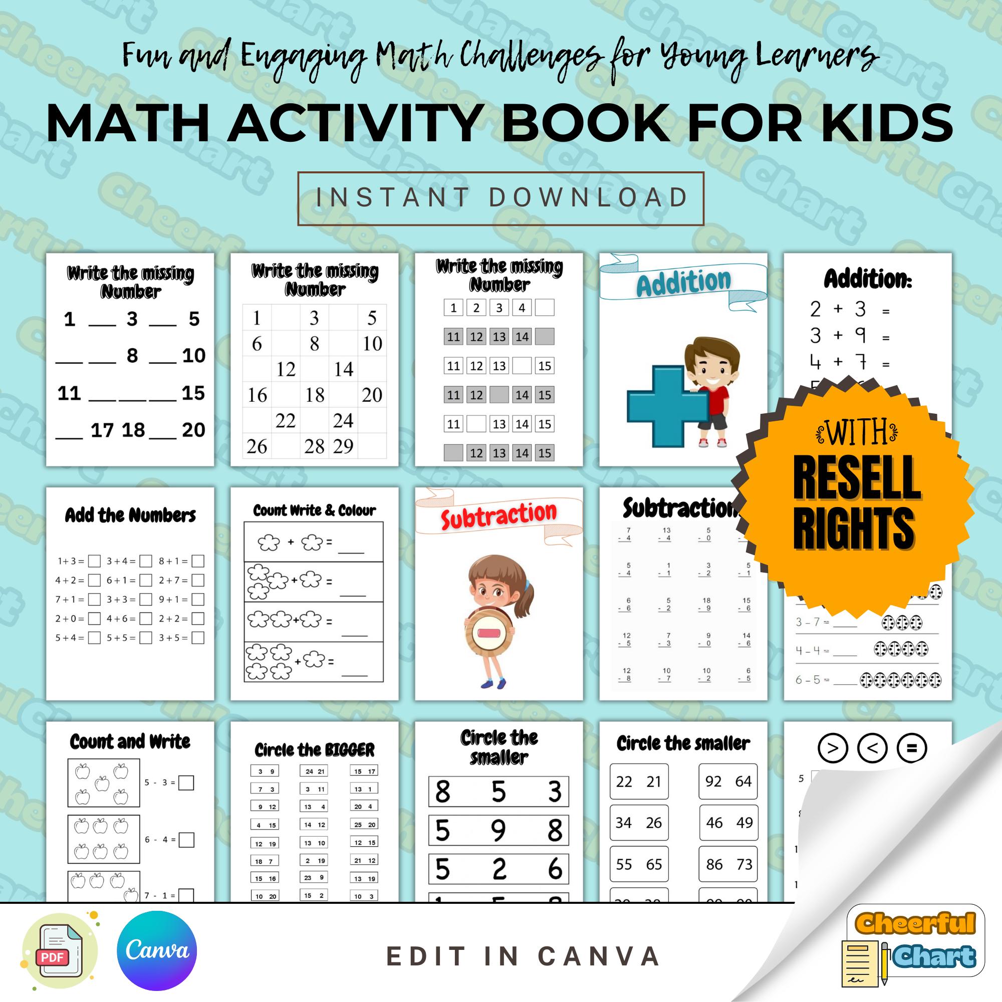 Math Activity Book for Kids - Etsy