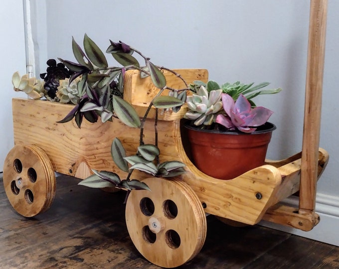 Wooden Wagon Planter, Decorative Planter Cart, Indoor and Outdoor ...