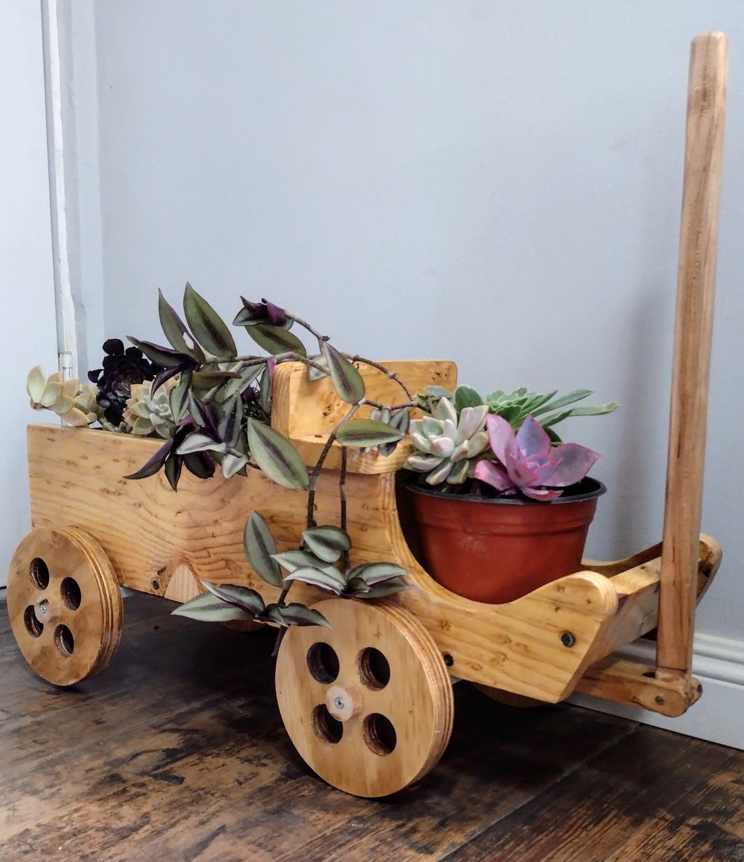 Wooden Wagon Planter, Decorative Planter Cart, Indoor and Outdoor ...