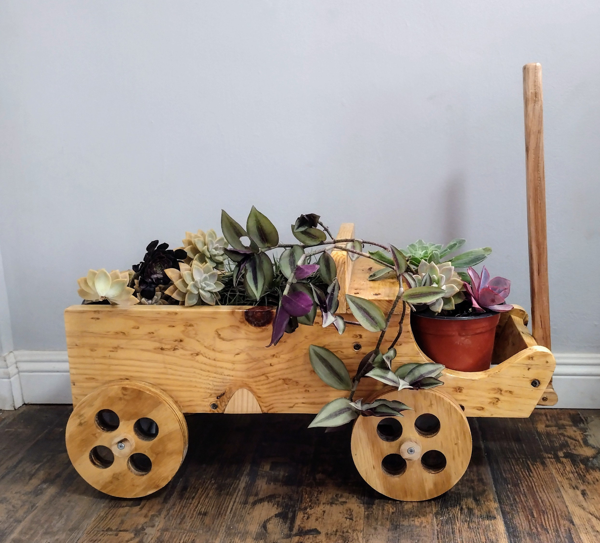 Wooden Wagon Planter, Decorative Planter Cart, Indoor and Outdoor ...