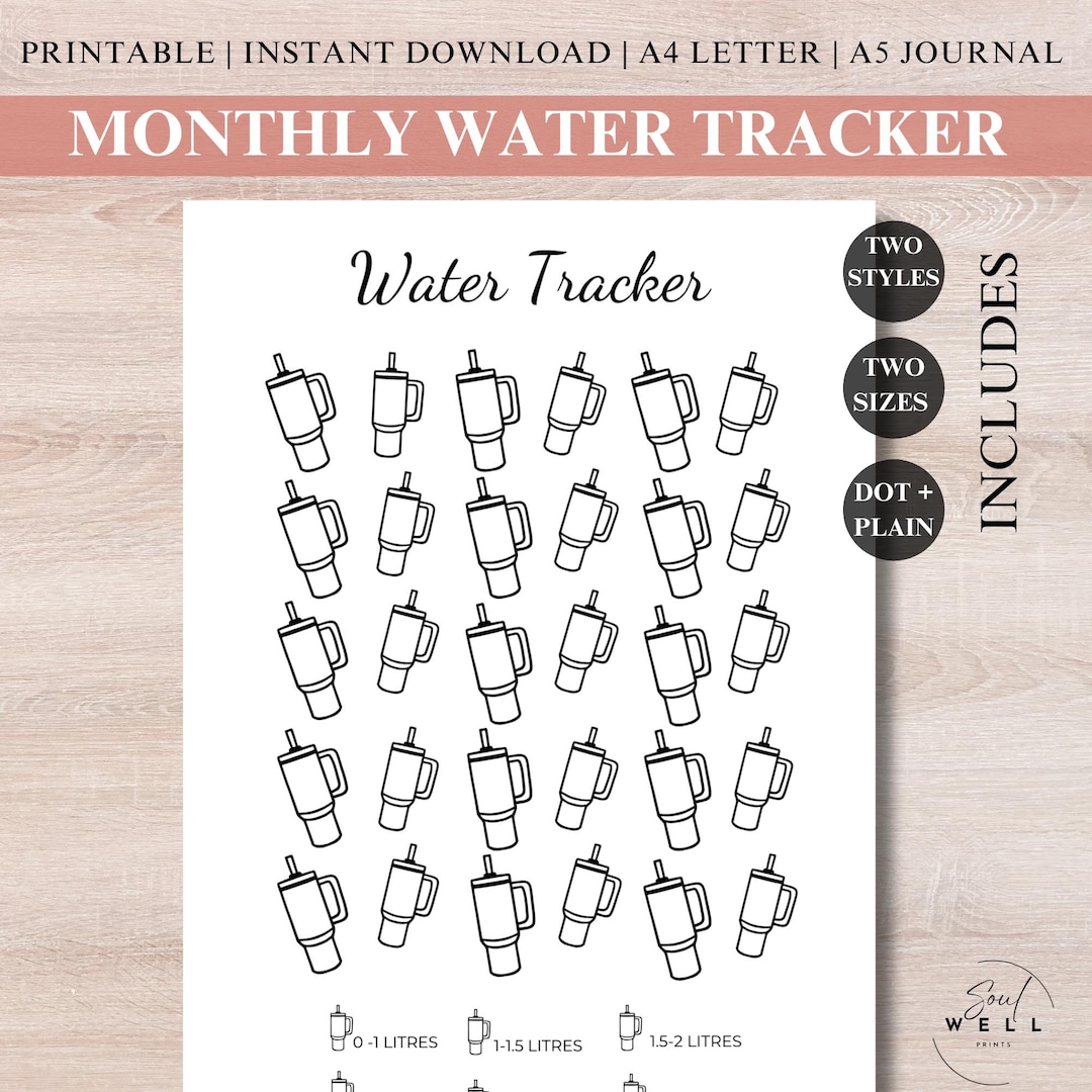 Daily Water Tracker, A5 Journal Page Printable, Water Habit Tracker ...