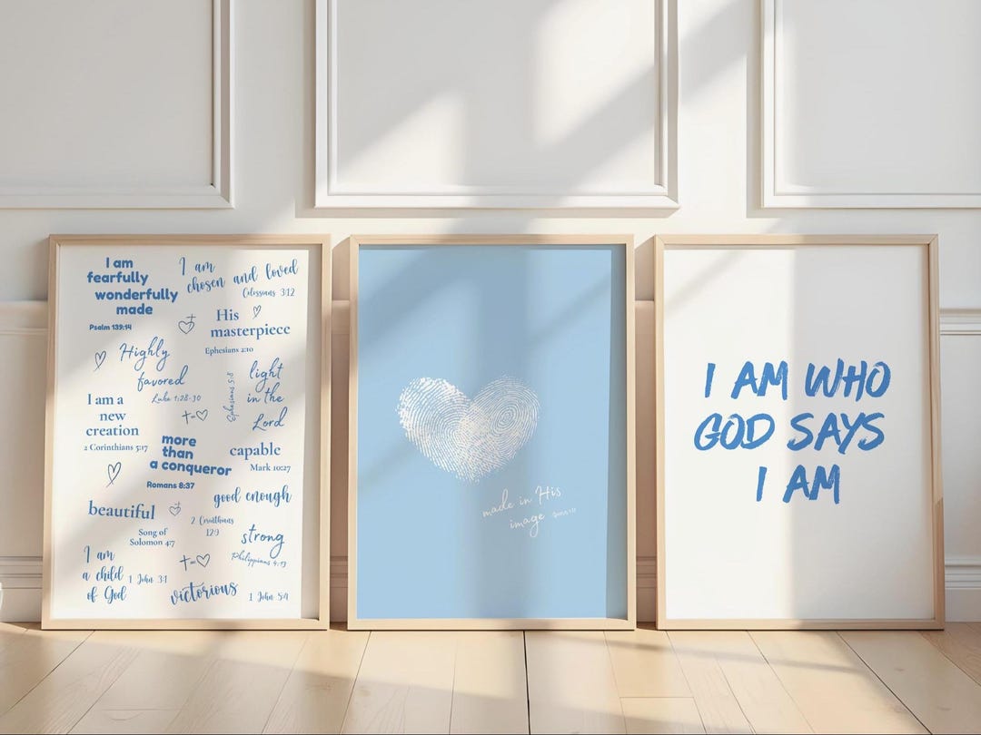 Blue Bible Verse Wall Art Set – 3 Frame Christian Prints – Biblical ...
