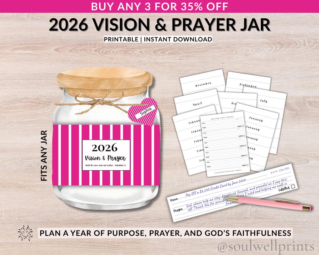 2026 Vision & Prayer Planner | Hot Pink Prayer Jar Kit | Preppy ...