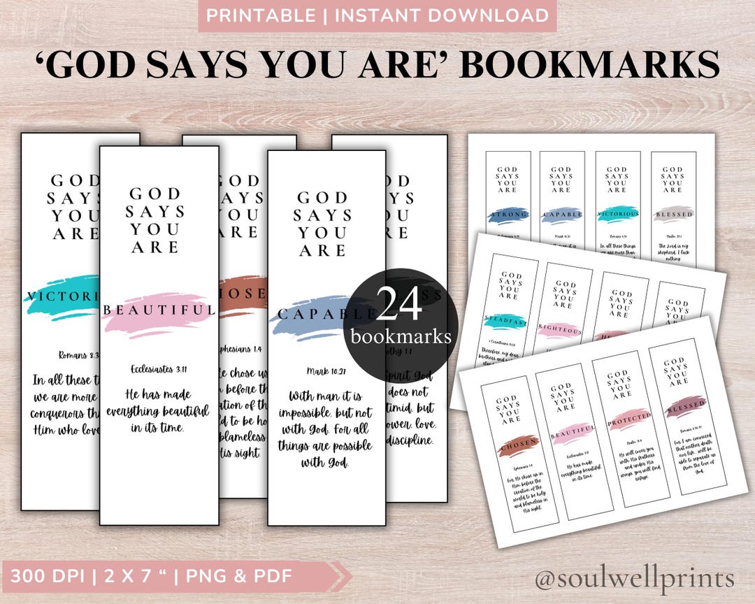 Bible Verse Bookmarks, Printable Christian Gifts, Digital Scripture ...