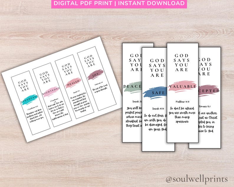 Bible Verse Bookmarks, Printable Christian Gifts, Digital Scripture ...