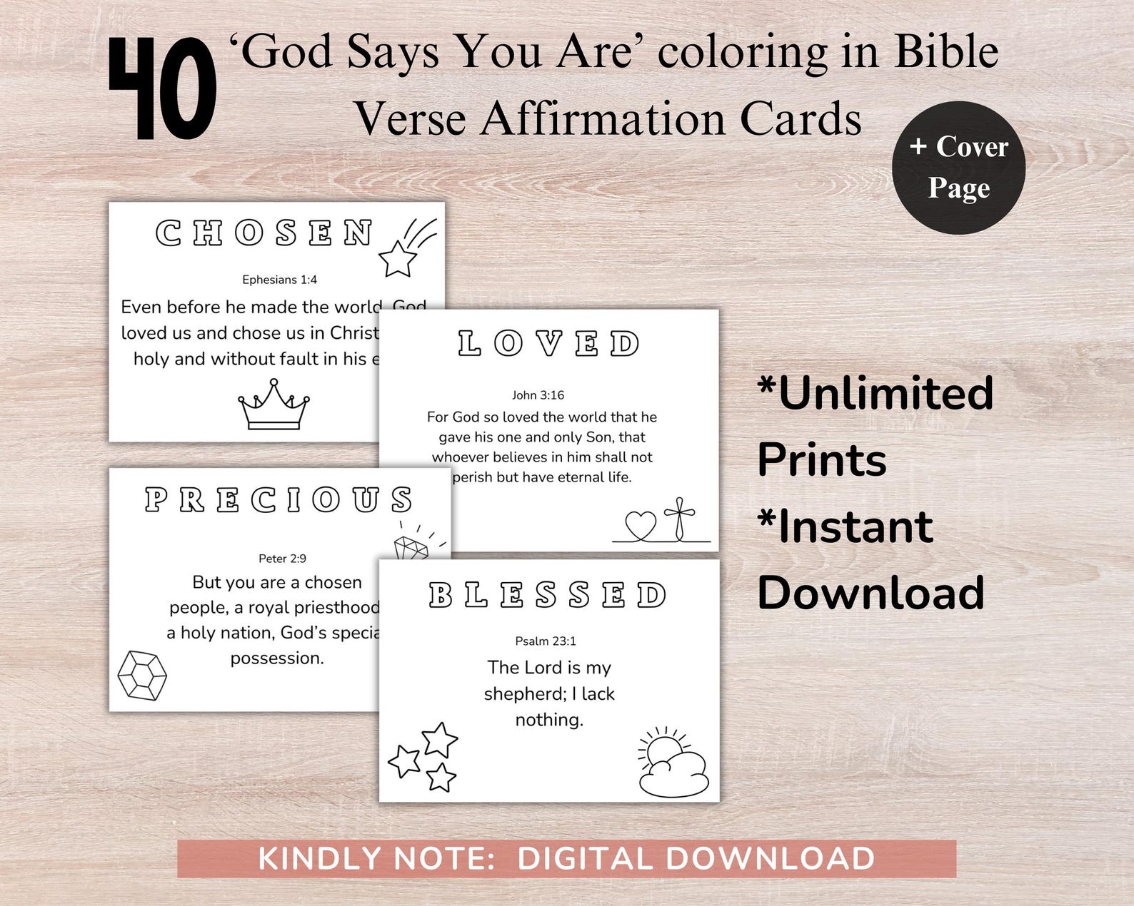 Bible Coloring Cards Printable - Christian Kids Affirmation & Scripture ...