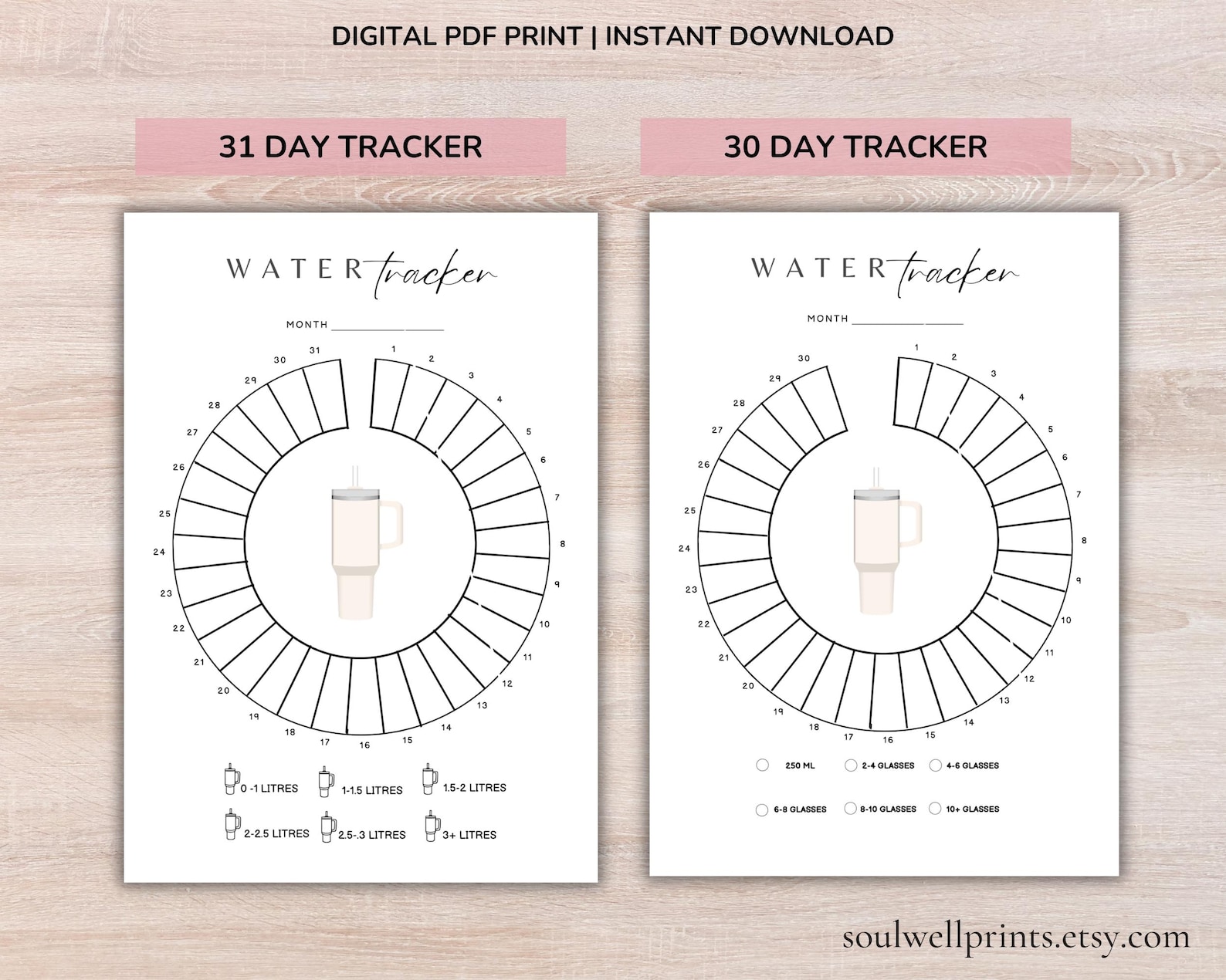 Daily Water Tracker, A5 Journal Page Printable, Water Habit Tracker ...