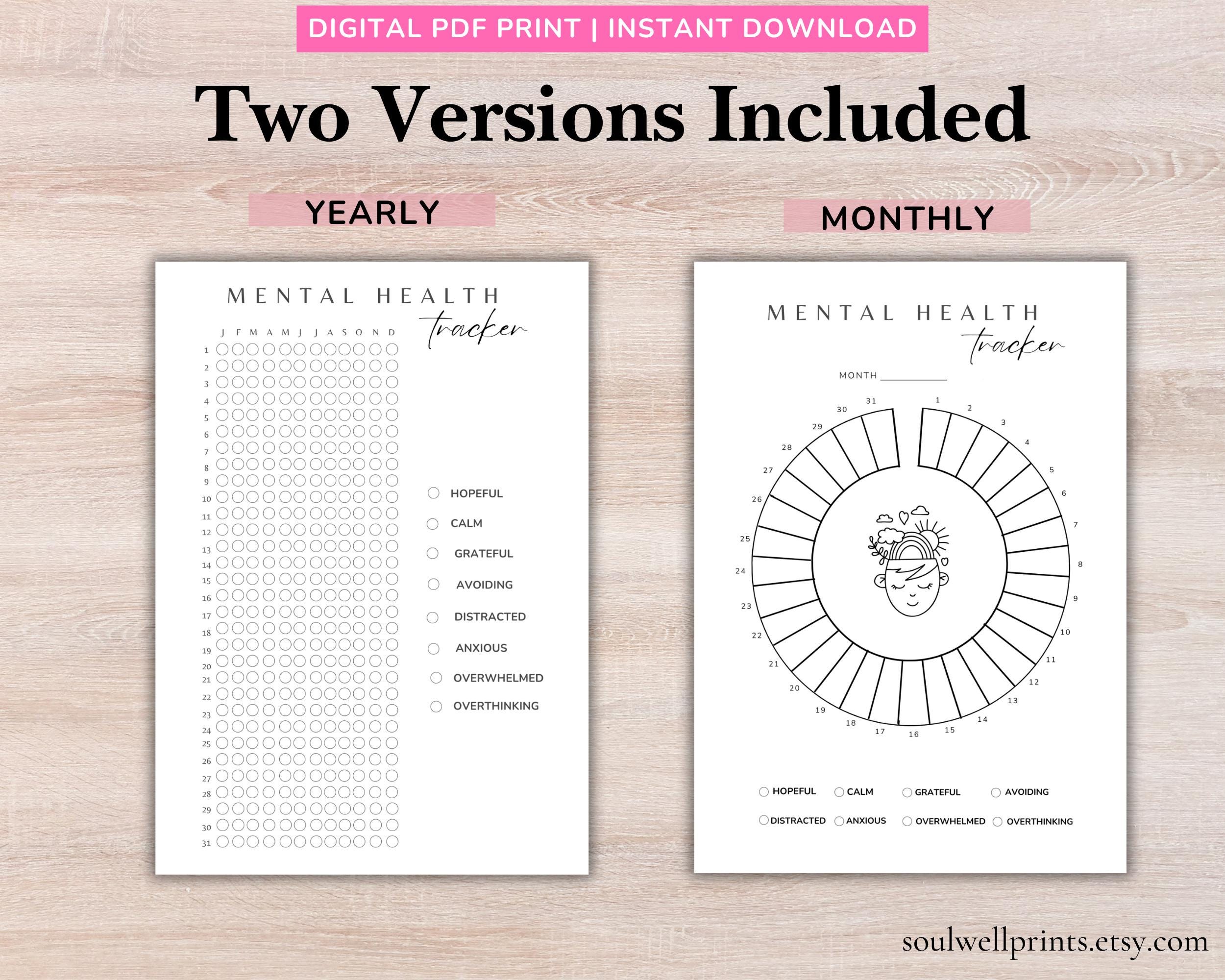 Mental Health Tracker Printable | Yearly Self-care Planner PDF | Mood ...