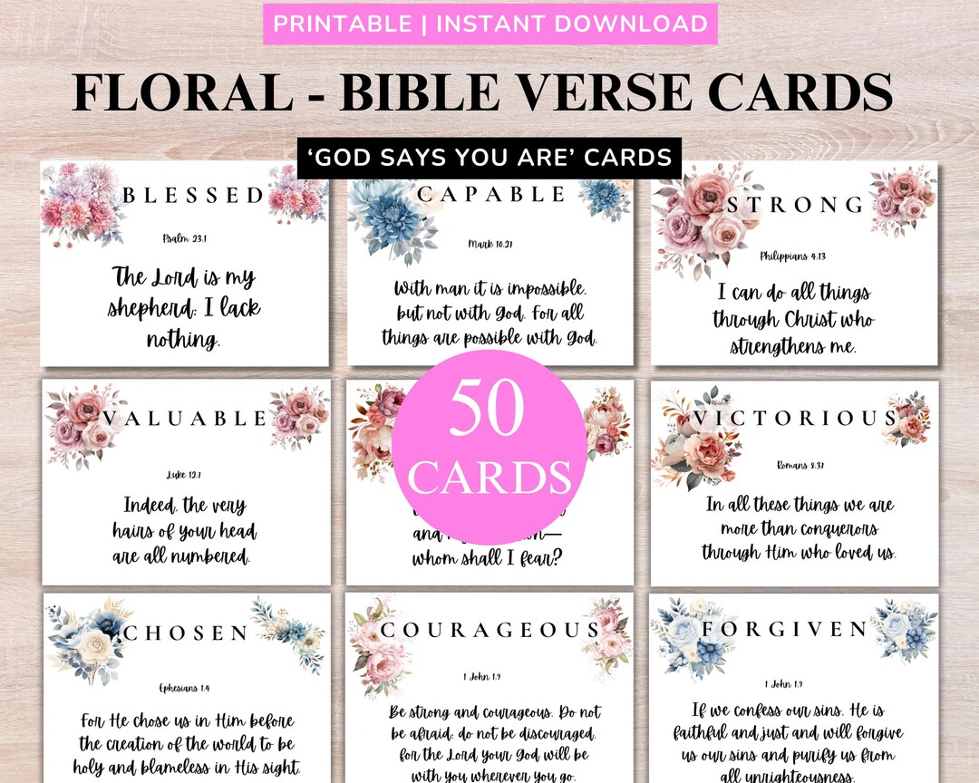 50 Bible Verse Cards Printable | Inspirational Scripture Cards ...
