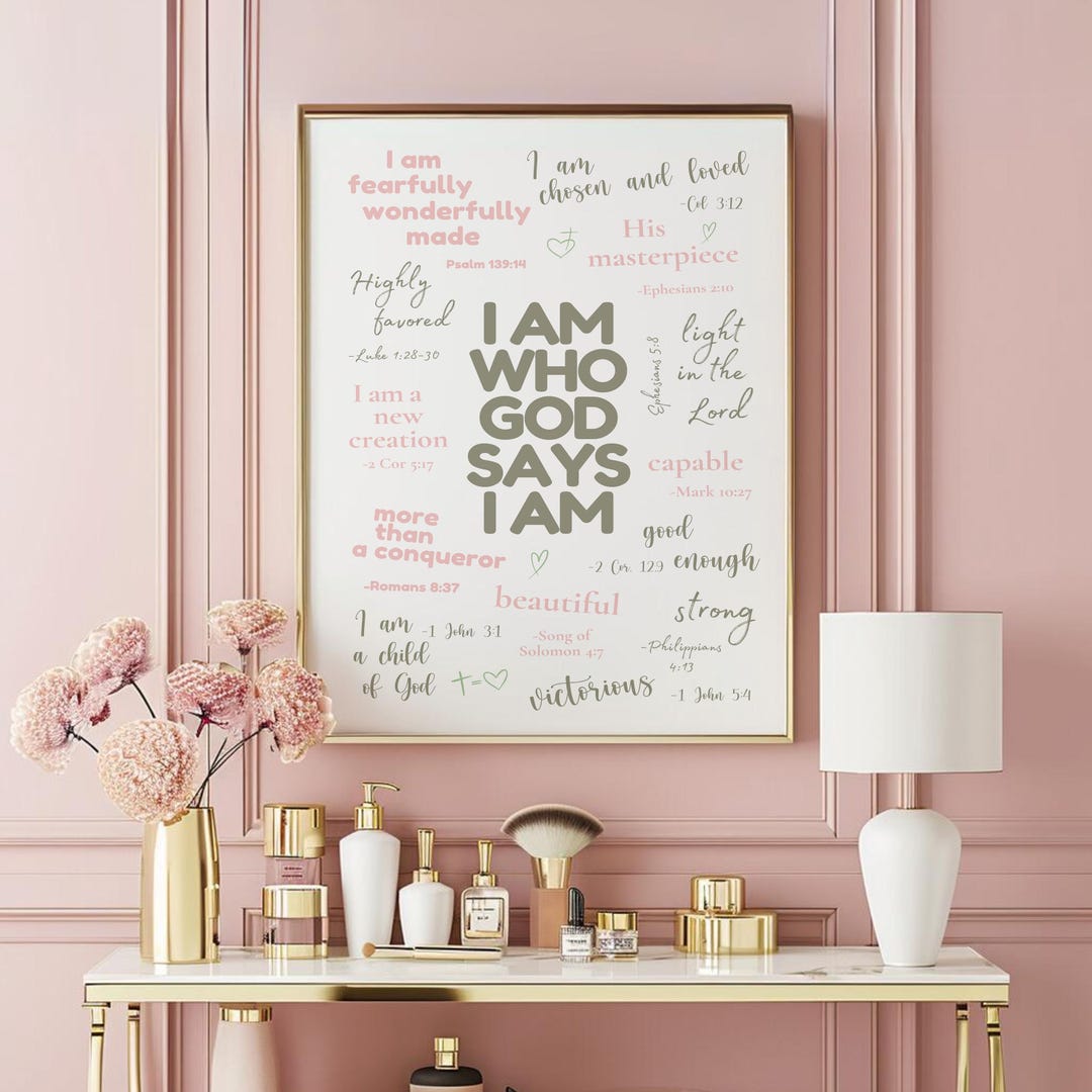 Christian Wall Art for Girls – Sage and Pink Scripture Print – Godly ...