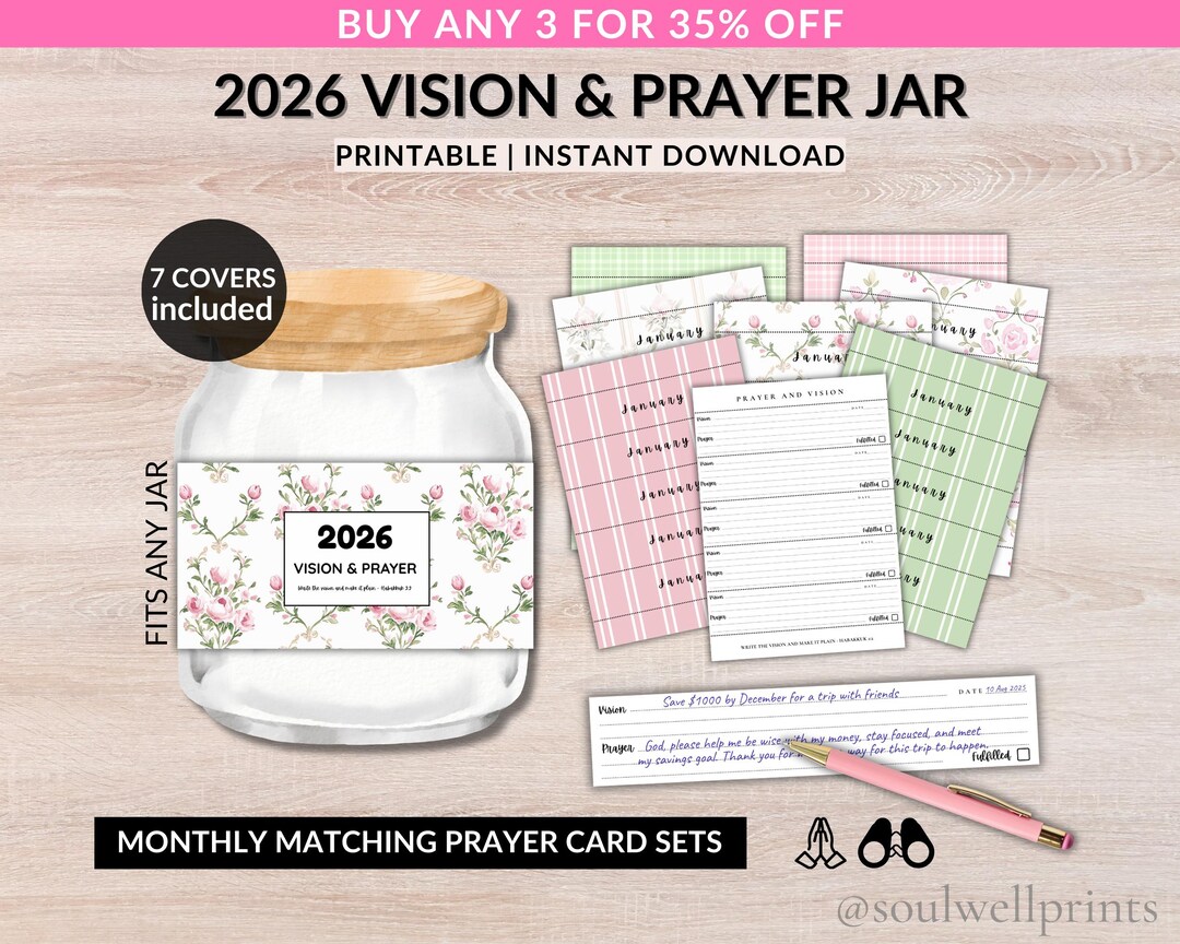 2026 Vision & Prayer Planner | Christian Jar Kit With Covers + Cards ...