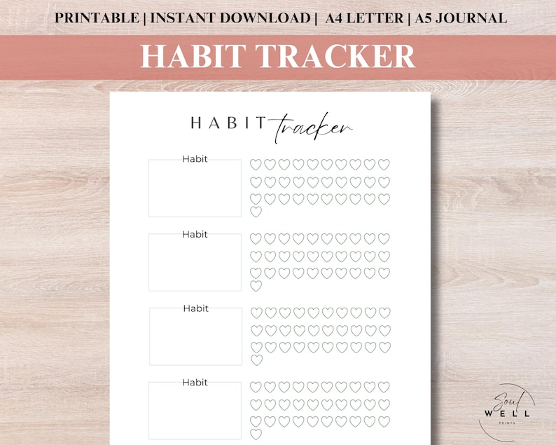 Monthly Habit Tracker, A5 Journal Page Printable, A5 Habit Tracker ...