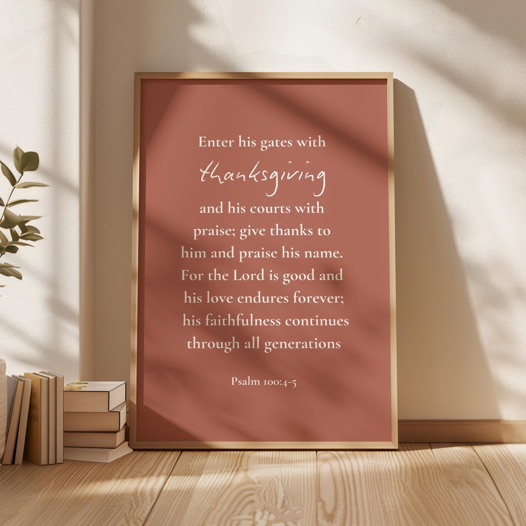 Psalm 100 Wall Art Christian Fall Decor Vintage Autumn Print Pumpkin ...
