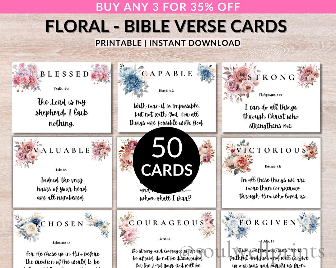 50 Bible Verse Cards Printable | Inspirational Scripture Cards ...