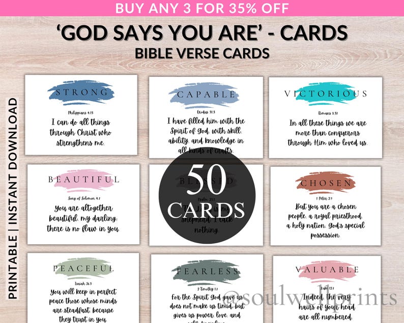 50 Bible Verse Cards Printable | Inspirational Scripture Cards ...