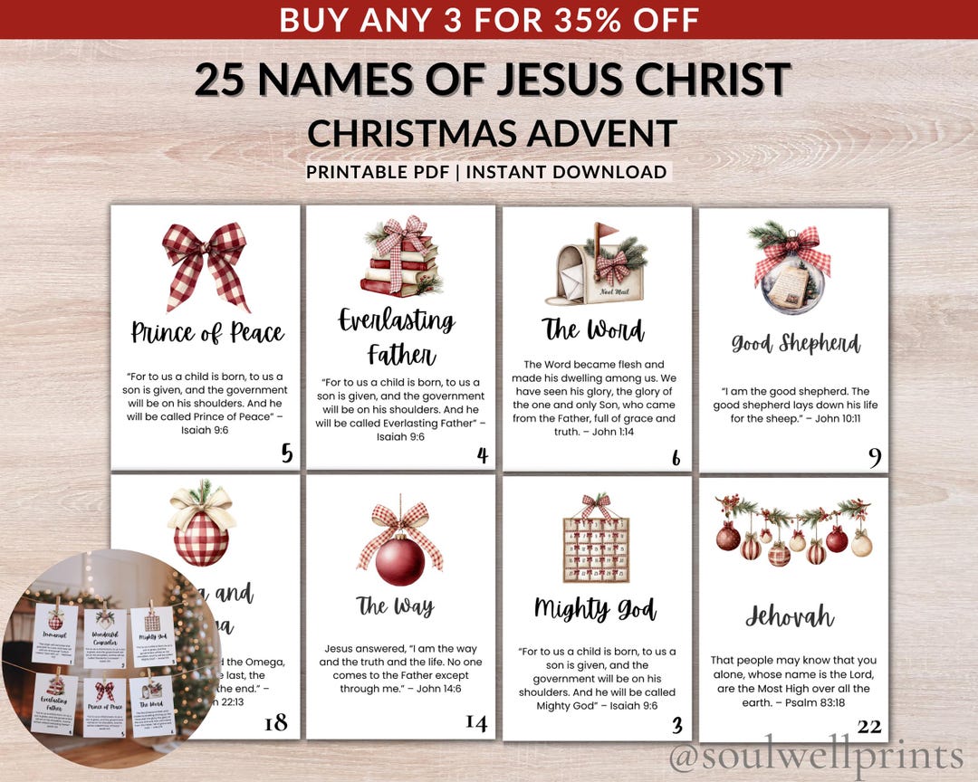 Names of Jesus Advent Calendar – Classic Red Scripture Cards | 25 Day ...