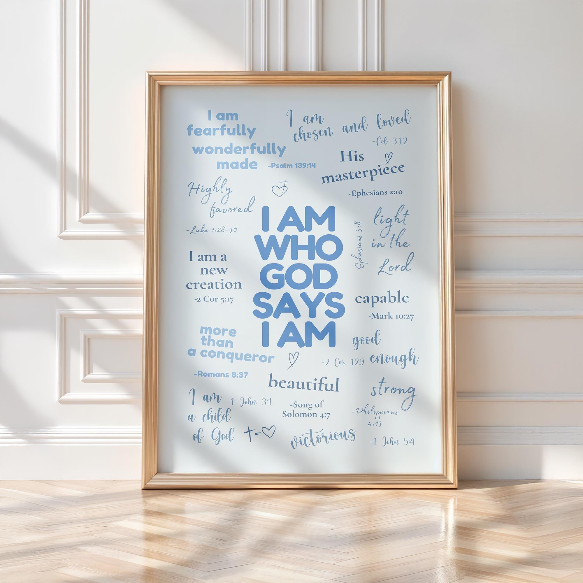 Blue Bible Verse Wall Art – Christian Affirmation Print for College ...