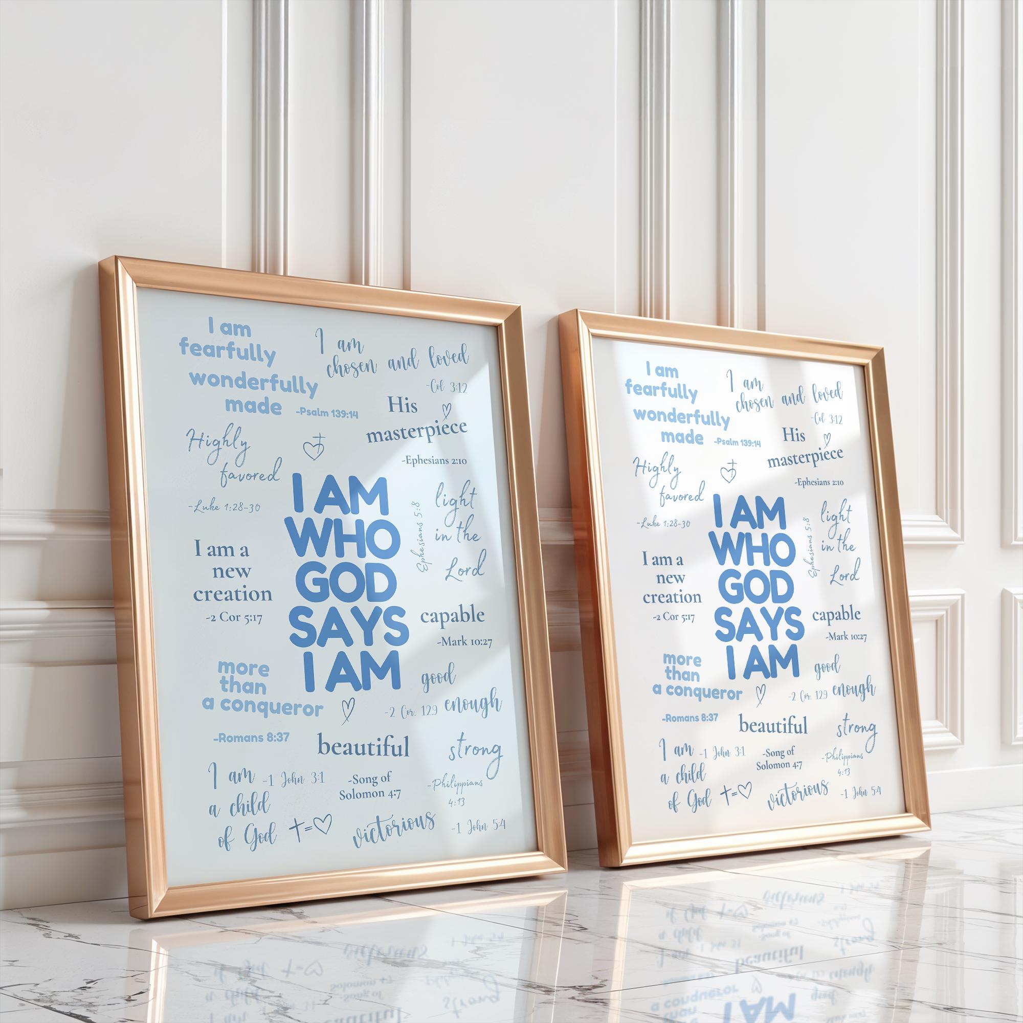 Blue Bible Verse Wall Art – Christian Affirmation Print for College ...