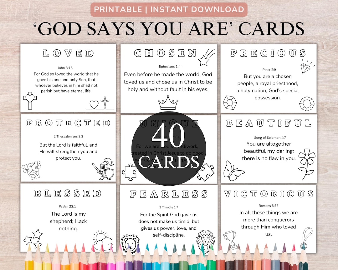 Bible Coloring Cards Printable - Christian Kids Affirmation & Scripture ...