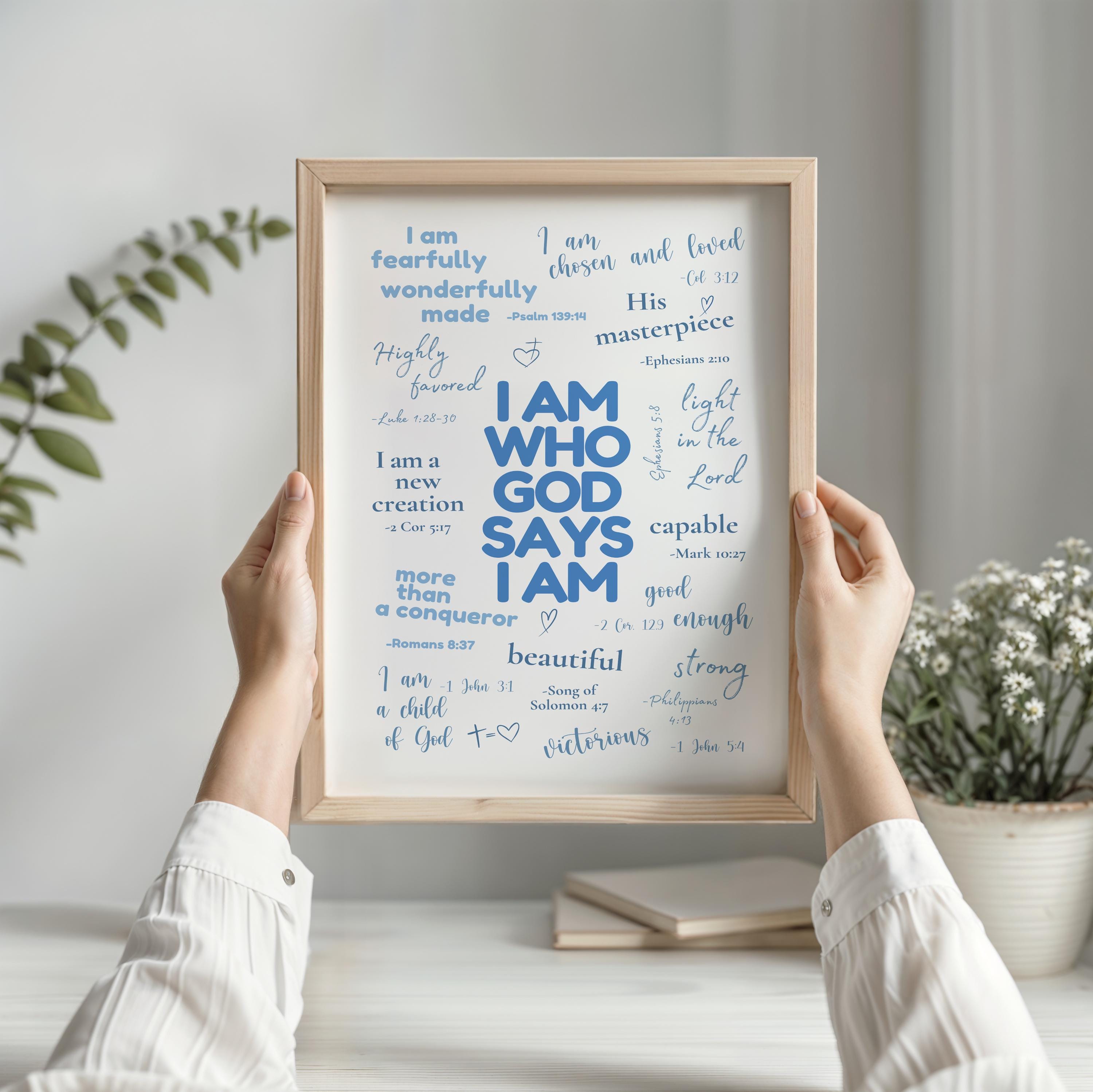 Blue Bible Verse Wall Art – Christian Affirmation Print for College ...